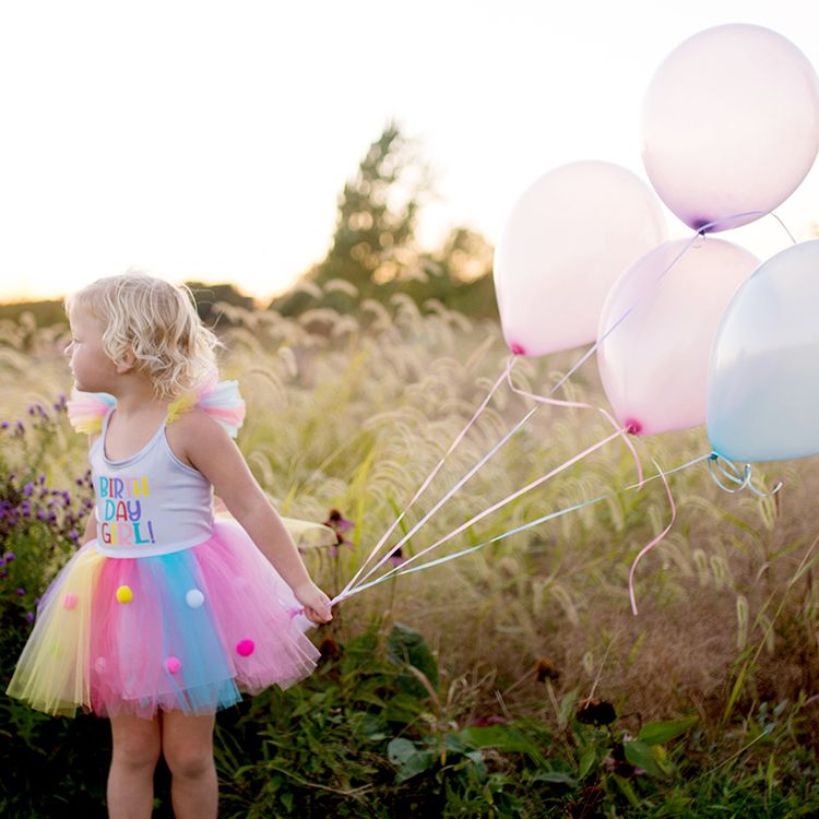 Geburtstagskleid Birthday Girl 4-5 Jahre Tüllkleid bunt mit Haarreif