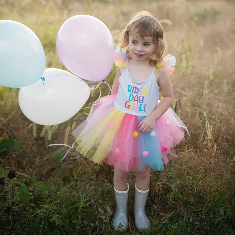 Geburtstagskleid Birthday Girl 4-5 Jahre Tüllkleid bunt mit Haarreif