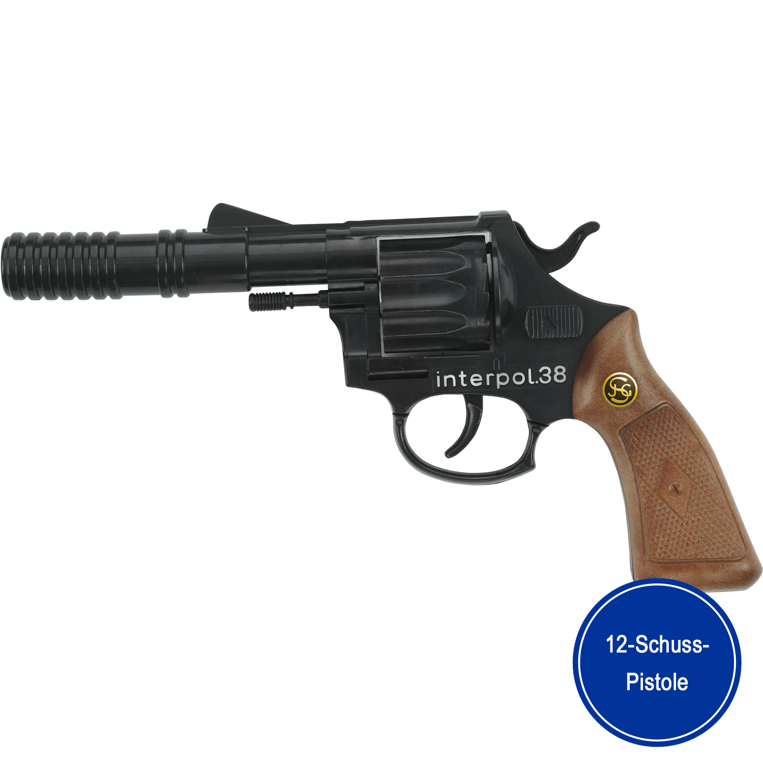 Polizei Pistole Interpol 38 23 cm 12-Schuss-Revolver mit Schalldämpfer